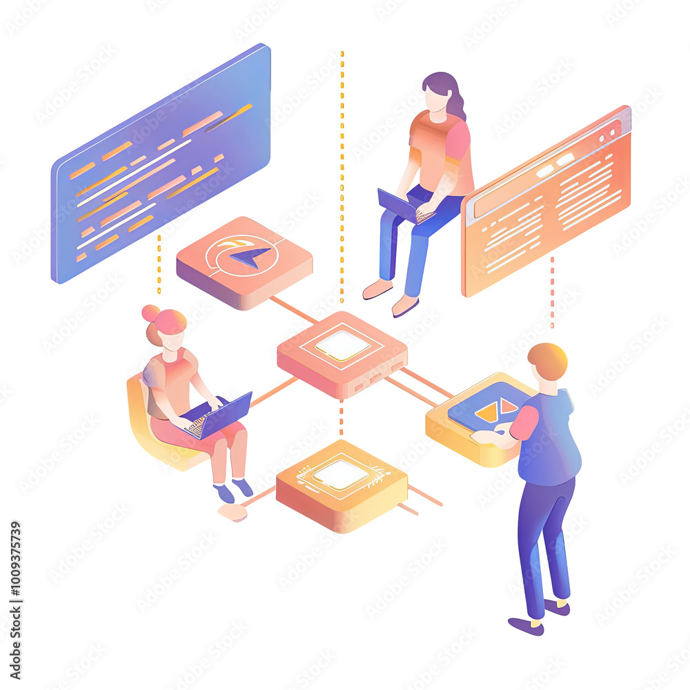 Software development team working on a project coding programming ...