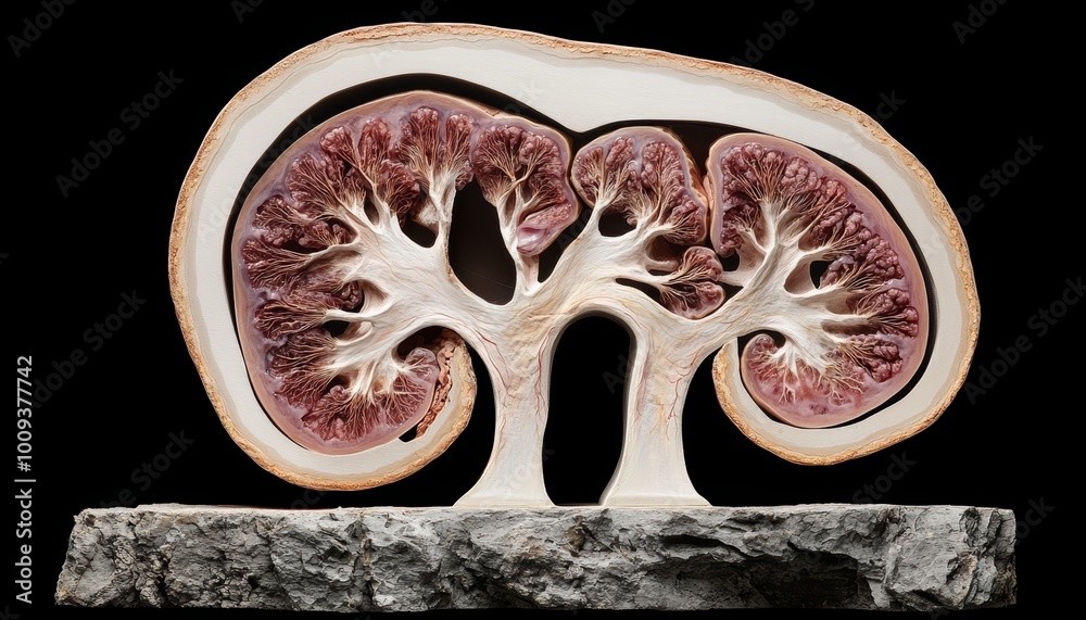 Photo A 3D view of the kidney's internal anatomy, with the renal ...
