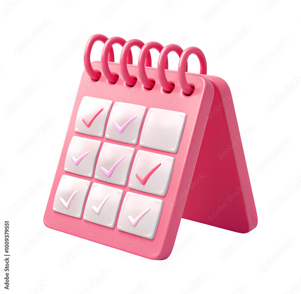 Pink calendar checkmark checkboxes 3D icon reminder schedule deadline ...