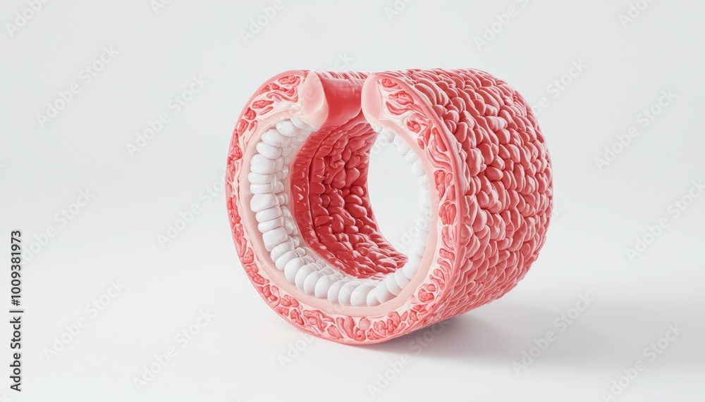 A cross-sectional 3D rendering of the small and large intestines ...