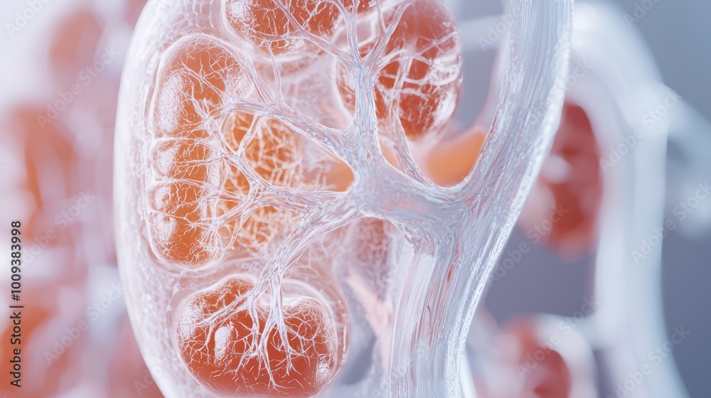 A detailed 3D anatomical model of the kidney, with a focus on the renal ...