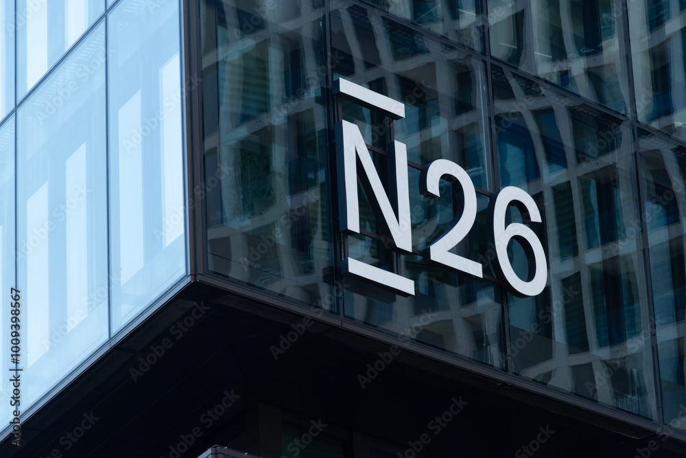 German Internet bank N26 with headquarters in Berlin, modern building ...