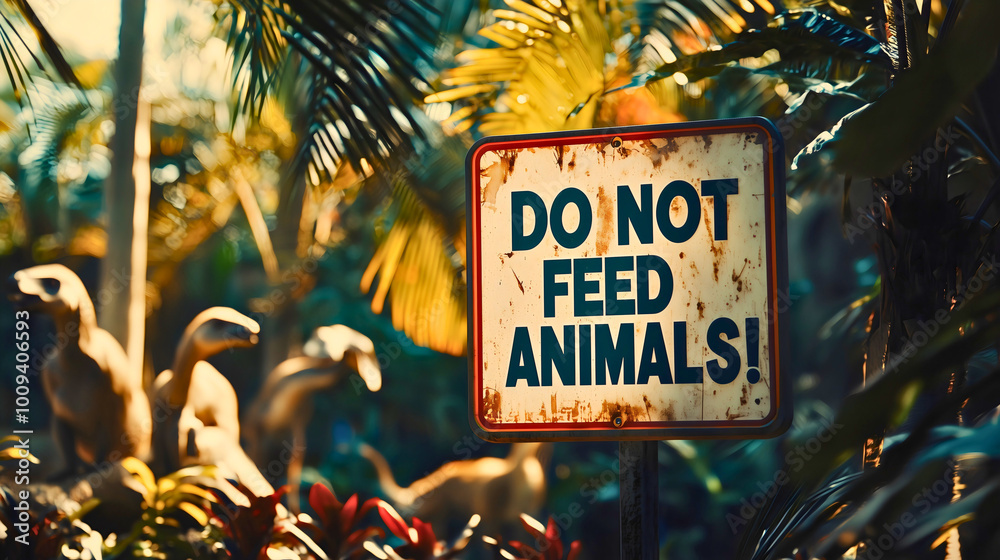 DO NOT FEED THE ANIMALS! Sign in front of a zoo exhibit or nature ...