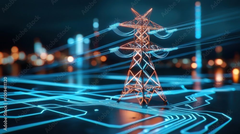 Simplified power grid circuit diagram showing energy flow from ...