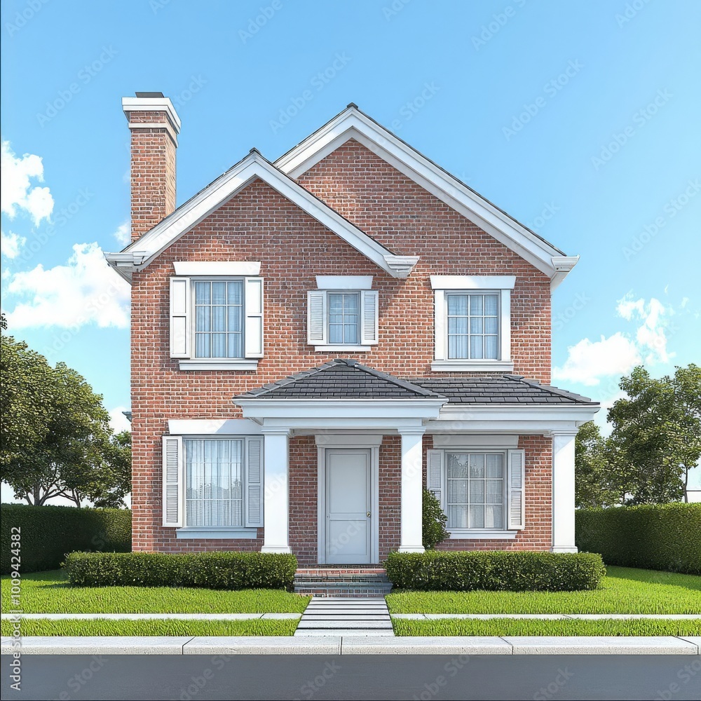 Stunning Traditional TwoStory Brick House with White Trim in Classic ...