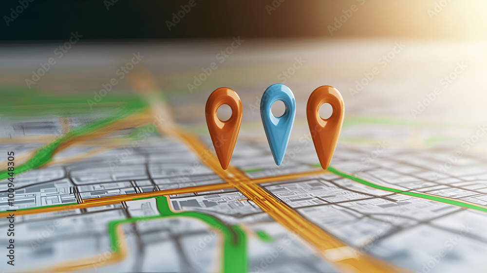 A detailed map displaying a specific location marked with two vibrant ...