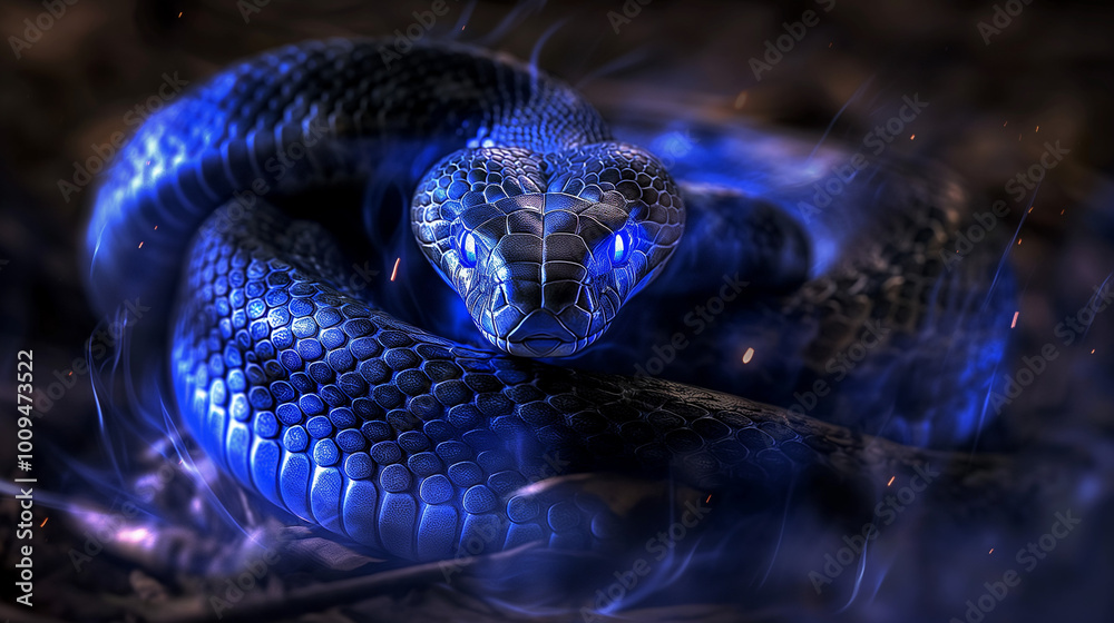 Create a highly detailed and intense image of a striking cobra. The ...