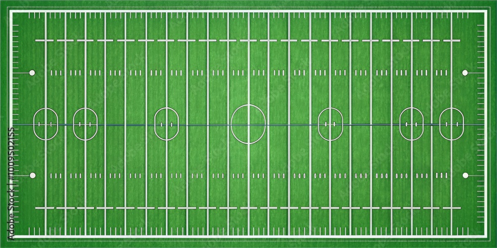 Blank football field diagram with lines, goals, and yardage markers ...
