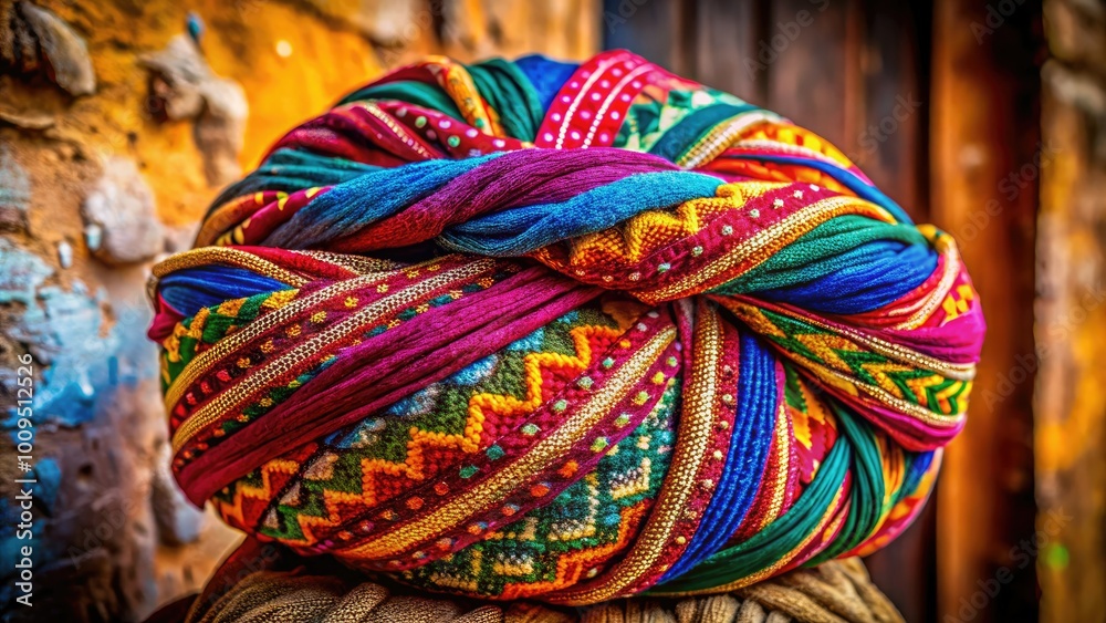 Brightly colored traditional Berber turbans elegantly displayed against ...