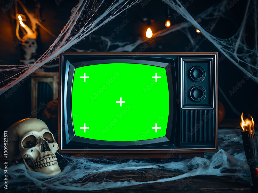 horror scene vintage tv with green screen chroma key background video ...