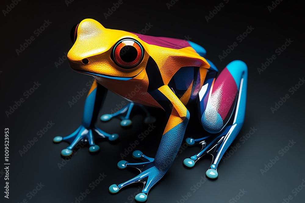 Abstract minimalist design of a colorful frog, blending sharp geometric ...