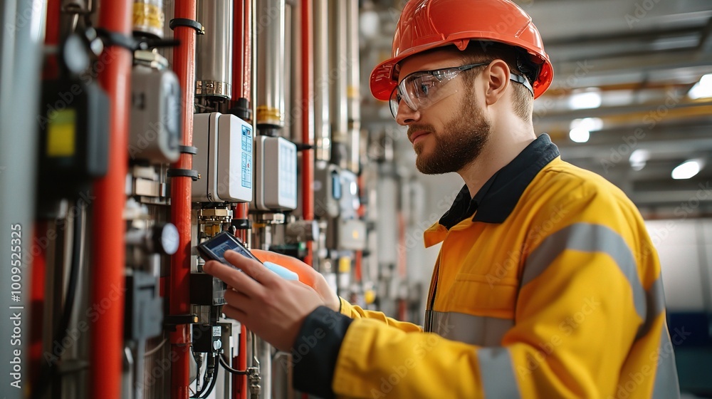 Engineer Verifying Fire Safety System Readiness Stock Photo | Adobe Stock