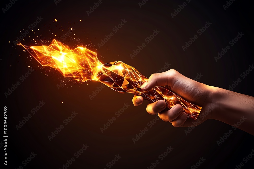 Geometric design of a hand holding a torch, symbolizing the passing of ...
