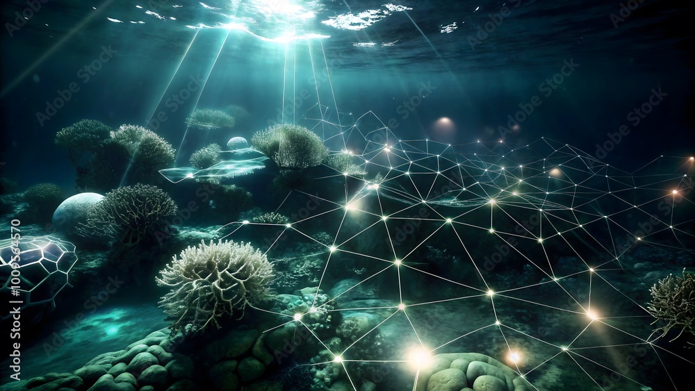 AI neural networks integrating with coral reefs, highlighting the role ...