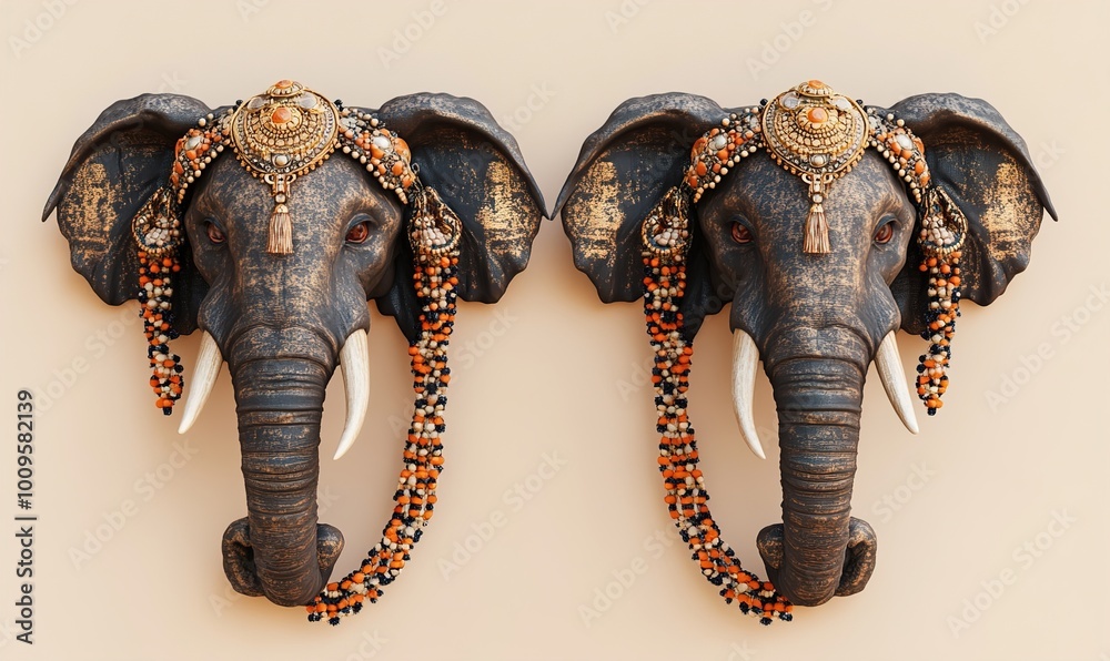 illustration of Thrissur Pooram festival with elephant in yellow ...