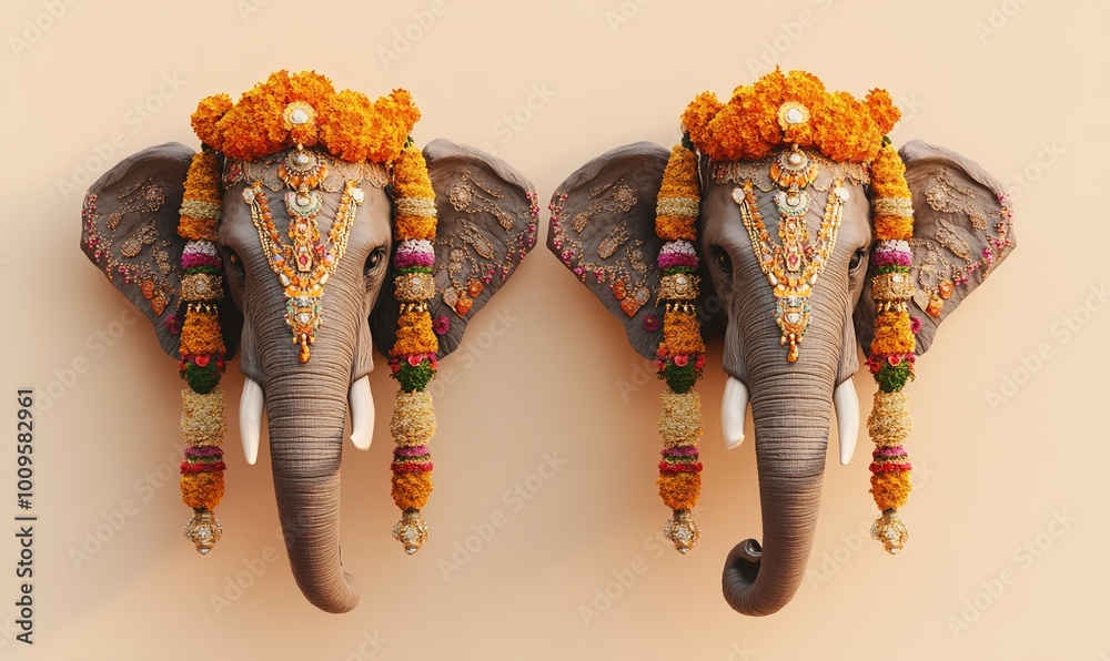 illustration of Thrissur Pooram festival with elephant in yellow ...