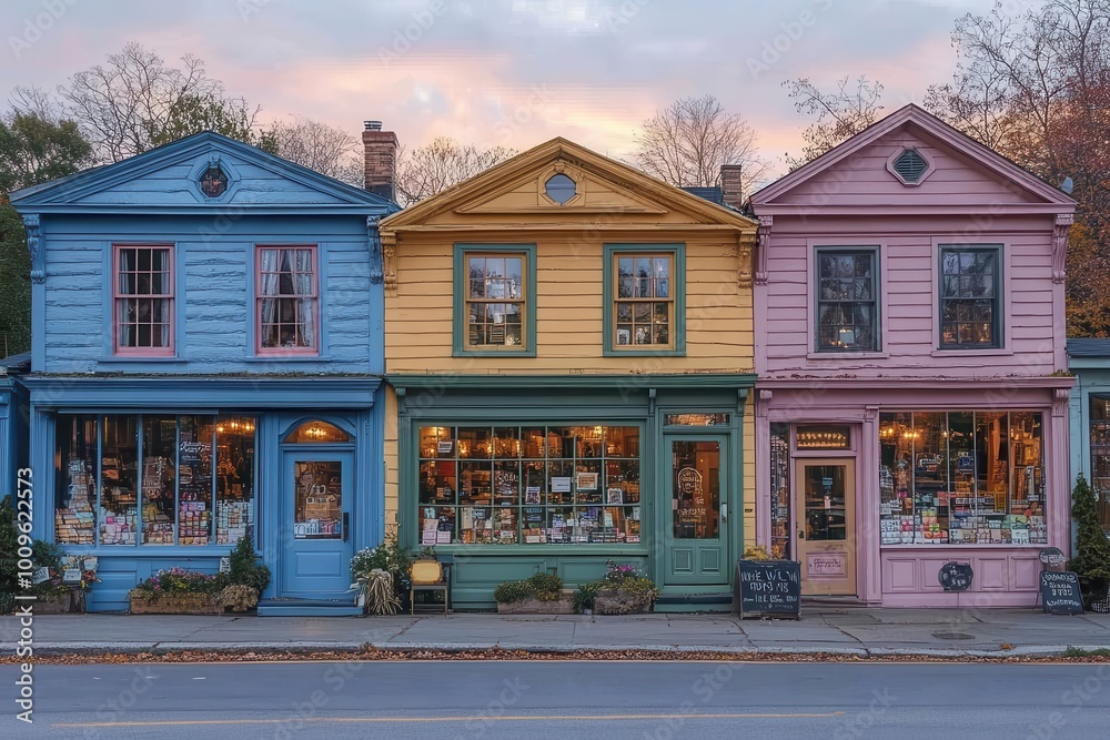 charming street scene showcasing quaint shop buildings each with unique ...