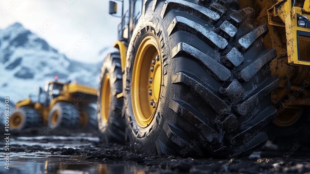 Massive tires boasting profound treads adorn heavy-duty vehicles like ...