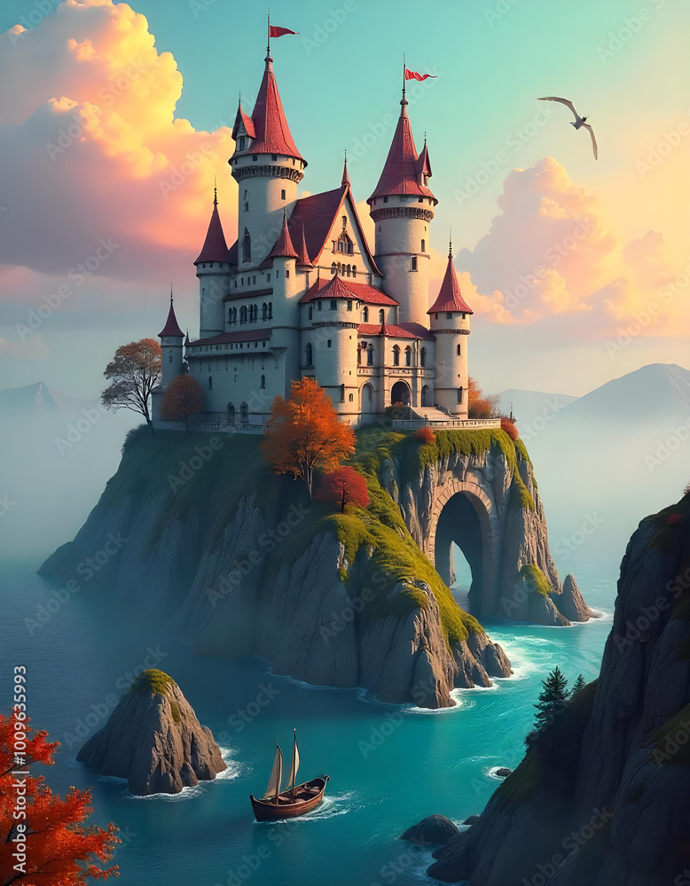 An adventurous sky castle, featuring pixelated secret passages, a ...