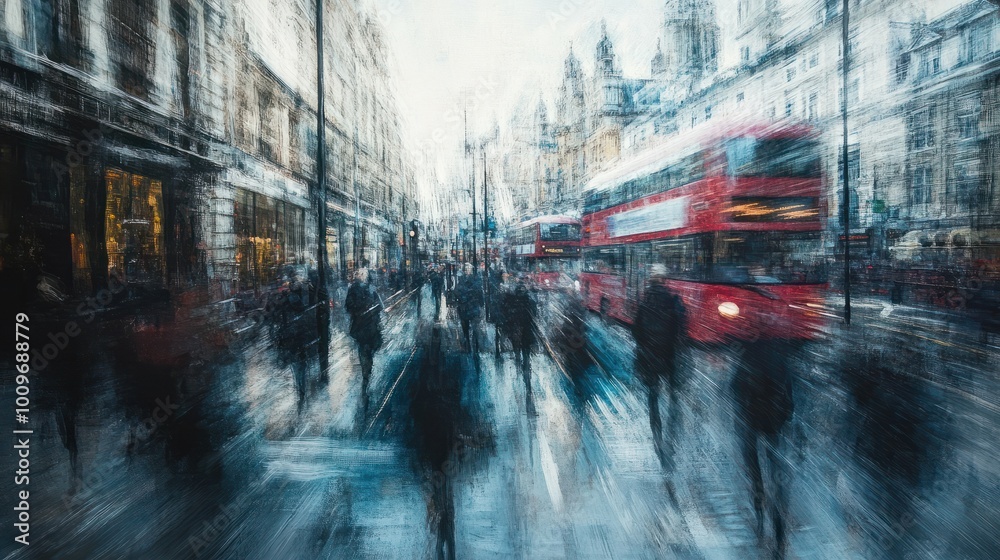 Busy motion blurred london street scene capturing the hustle and bustle ...
