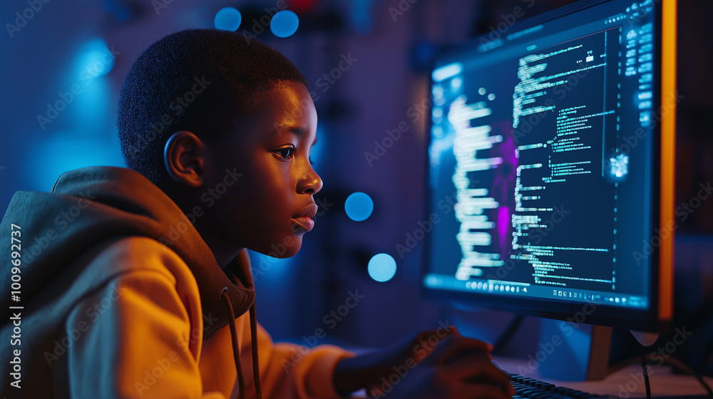 African School Student Learning IT Coding and AI Cyber Security at a ...