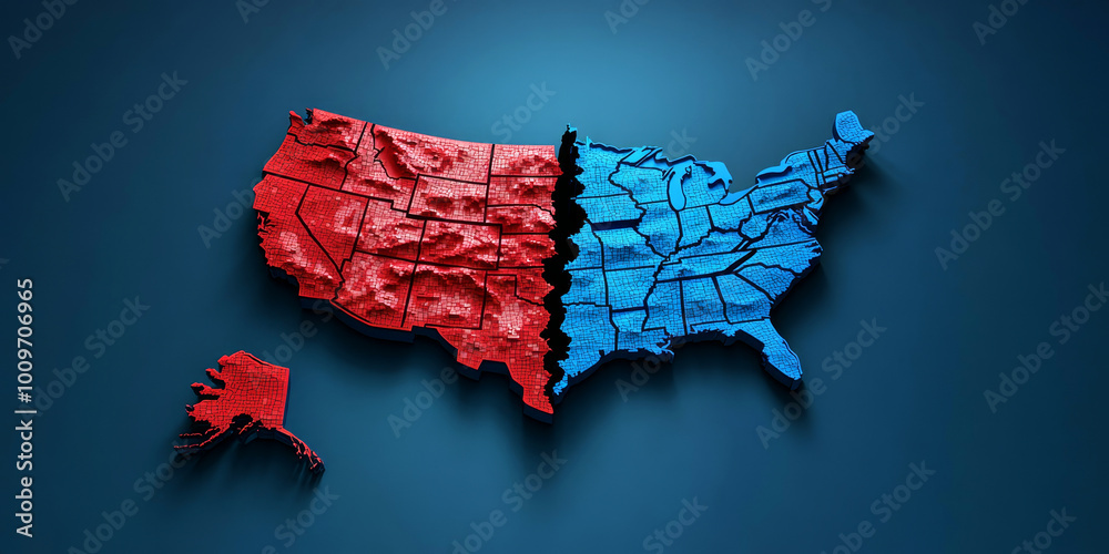 Split map of the USA shows political polarization and party divisions ...