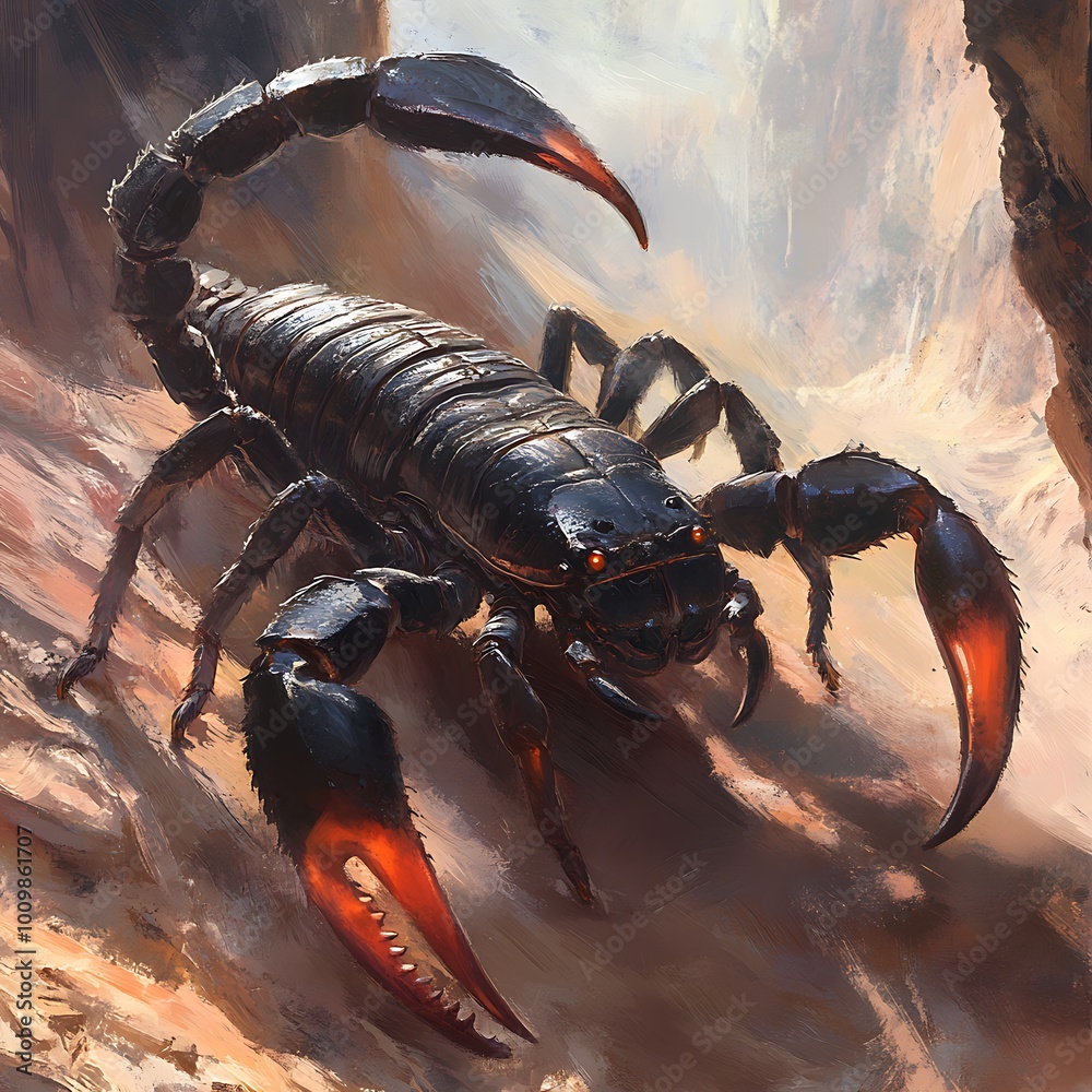 High Definition Striped Bark Scorpion Crawling on Rocky Earth Surface ...