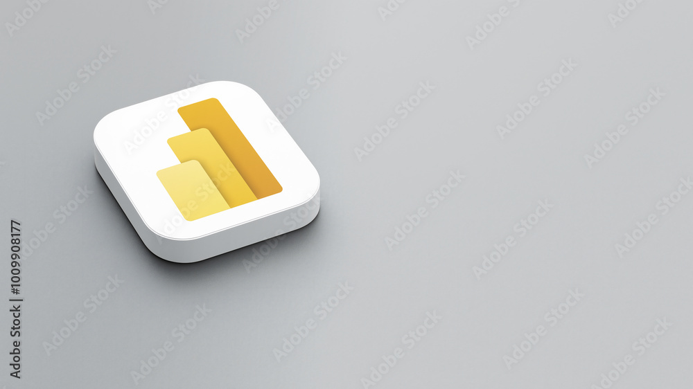 An icon of the Microsoft Power BI app logo on a gray background, a ...