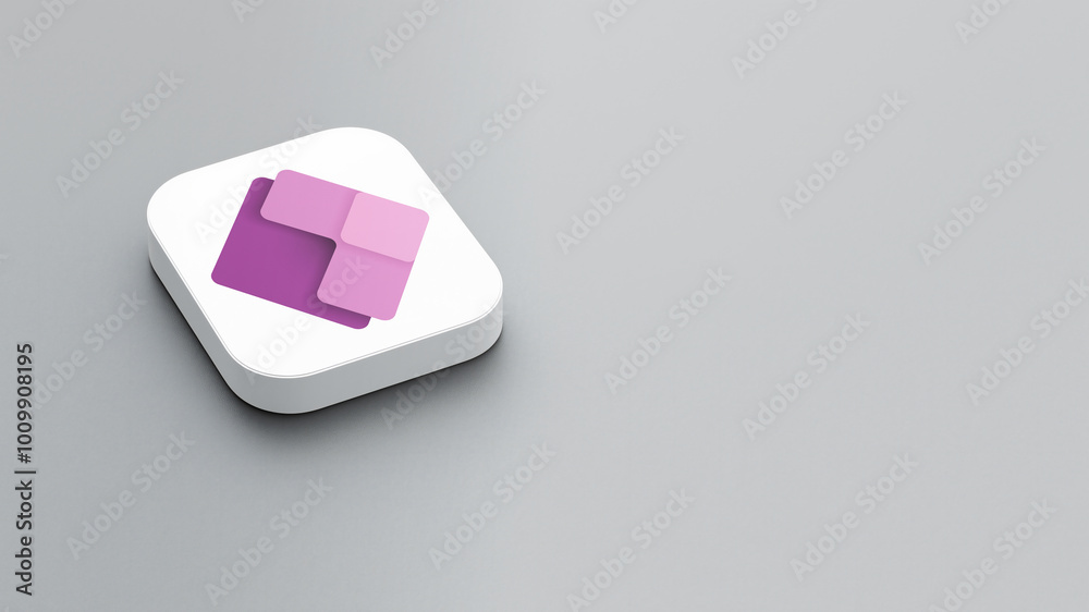 An icon of the Microsoft Power Apps logo on a gray background, a white ...