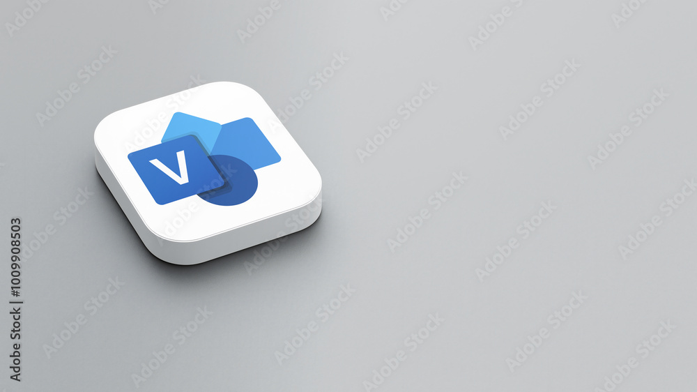 An icon of the Microsoft Visio app logo on a gray background, a white ...