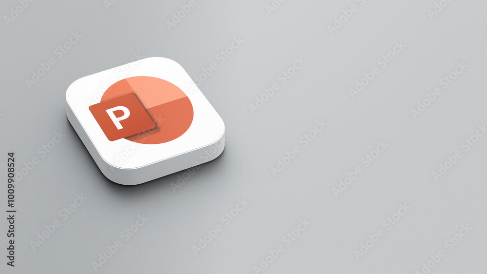 An icon of the Microsoft PowerPoint app logo on a gray background, a ...