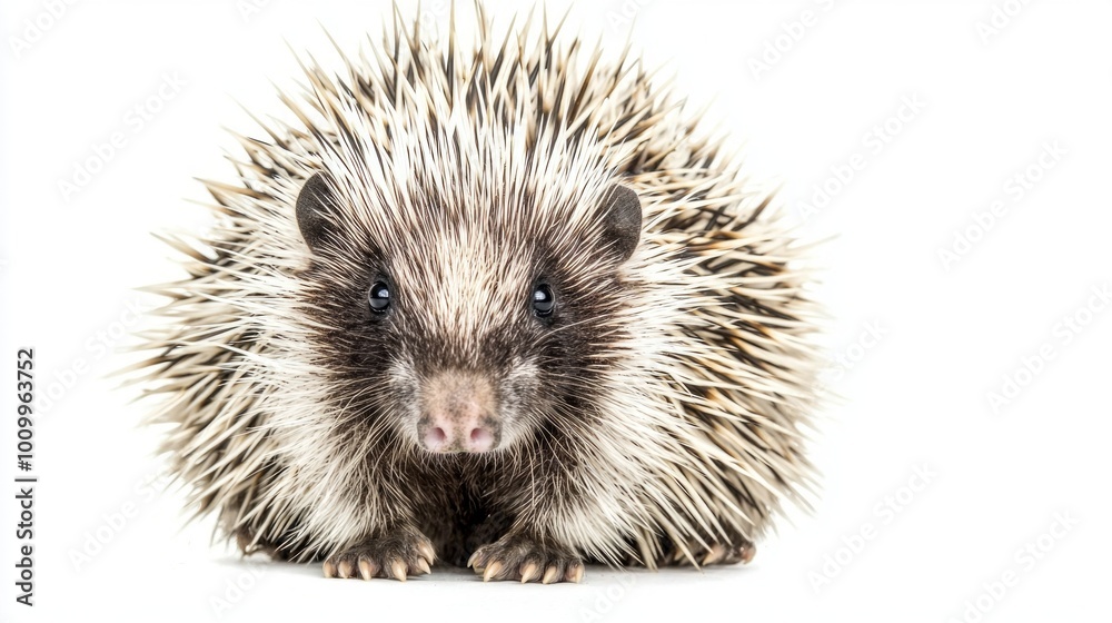 curious porcupine sits with its quills expertly raised, showcasing its ...