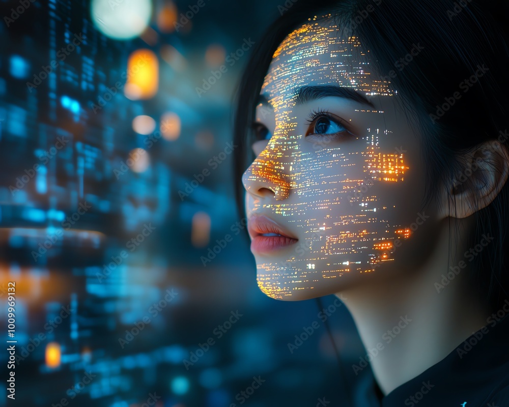 Asian Female Software Developer at Work Computer Screen with Code ...