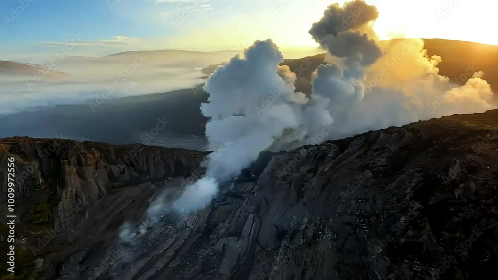 stunning vertical 4K video captures dramatic eruption active volcano ...