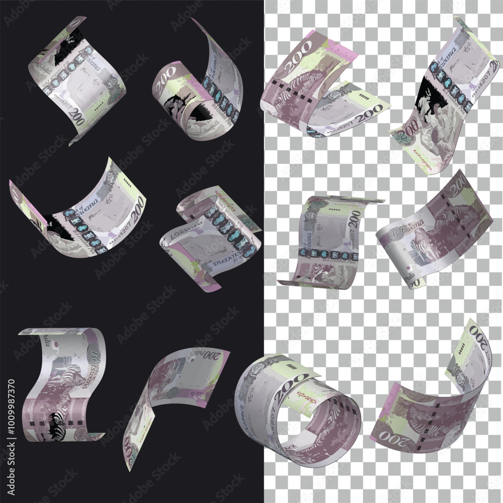 Vector illustration of set of Botswana pula notes flying in different ...