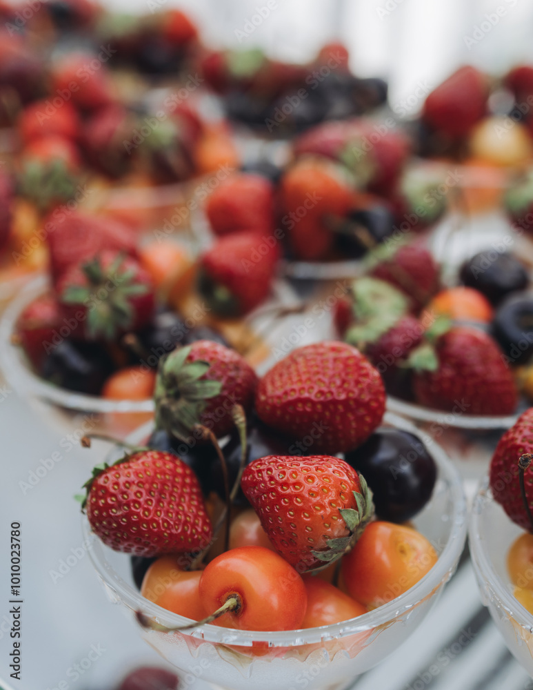 Beautifully decorated banquet catering table, assortment variety of ...