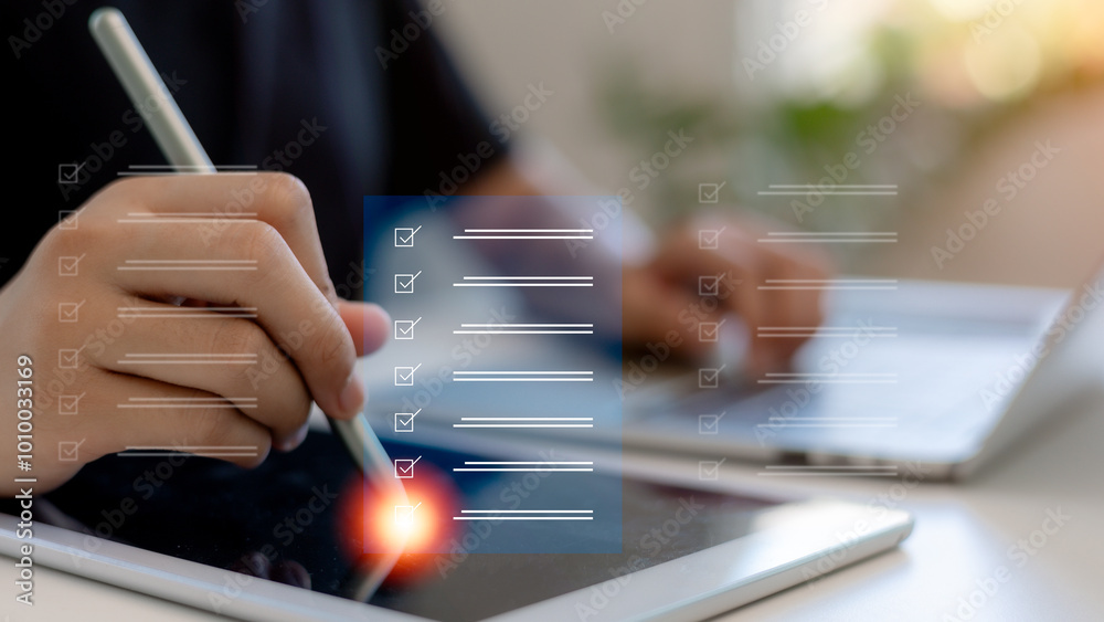 Survey form concept. Questionnaire with checkboxes, filling survey form ...