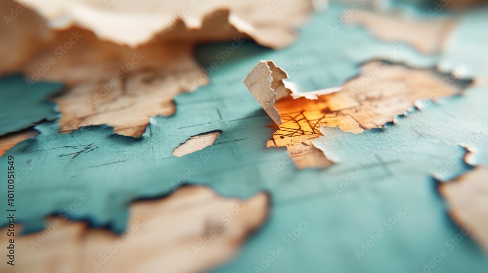 Highlighted with a torn section, this map piece showcases what appears ...