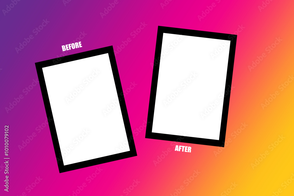 Before and after frames. Bold black borders. Gradient pink to yellow ...