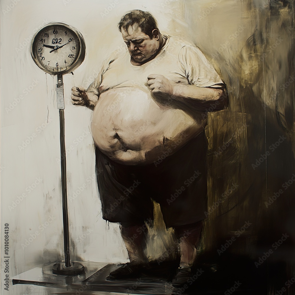 Overweight Man on a Scale: A Powerful Depiction of Body Image Stock ...