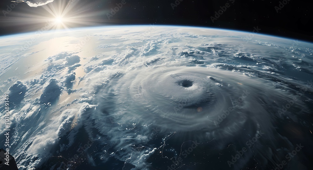 Wide view of Earth from space showing a detailed hurricane structure ...