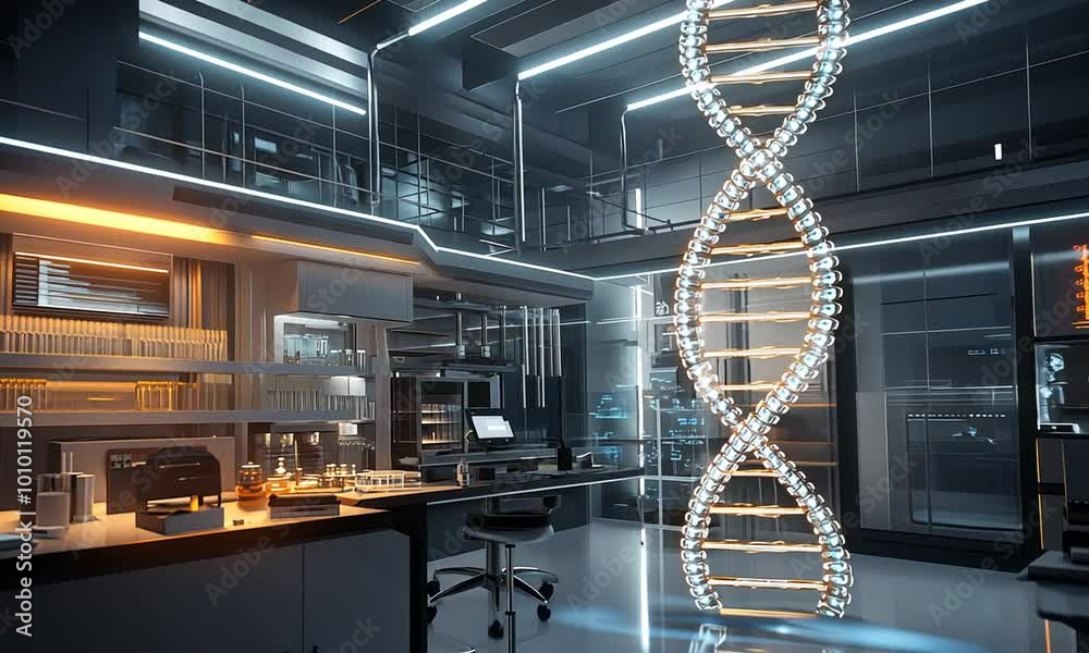Futuristic Laboratory with a Giant DNA Model Stock Video | Adobe Stock