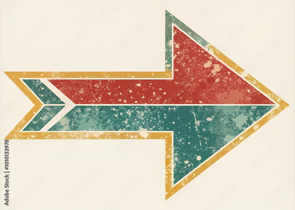 Retro-style distressed arrow symbol with rough, uneven edges and faded ...