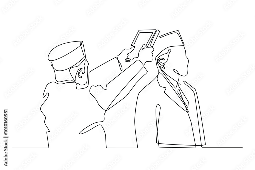 vector continuous line taking the oath of office.one line drawing of ...