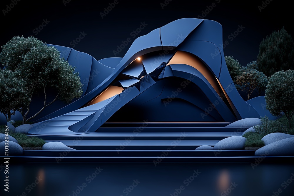 Abstract minimalist design of a broken bridge, using geometric forms ...