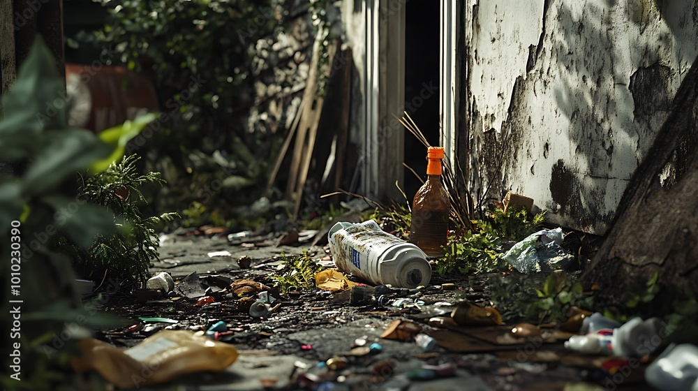Generative AI Image of Scattered Trash Rubbish Garbage at Front of ...