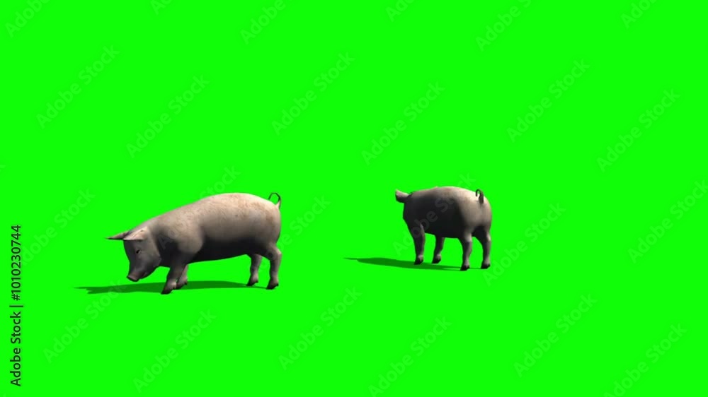 rear view 3D Animation Pig on green screen,chroma key,Isolated visual ...