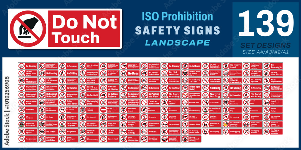 139 set ISO prohibition safety signs v6 do not touch_landscape size 1/2 ...