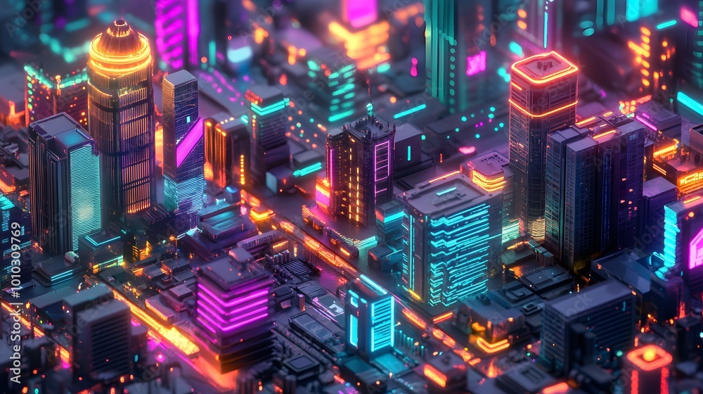 Axonometric Projection: A futuristic cityscape rendered using ...