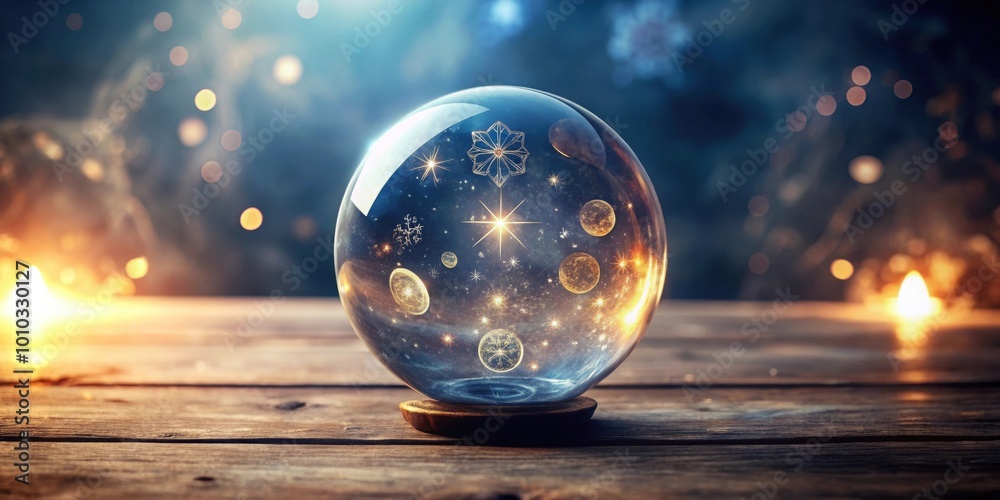 Crystal ball with mystic symbols for fortune telling and divination ...